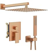 Iriber Champagne Bronze Ceiling Mount Rain Shower System with 12 Inch Shower Head and Handheld ...
