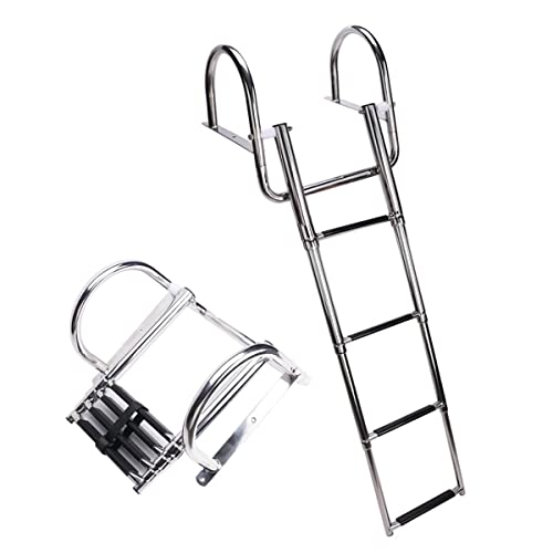 COC-LF 4 Steps Pontoon Boat Ladder, Stainless Steel Folding Telescoping ...