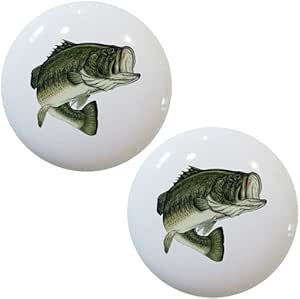 Set of 2 Largemouth Bass Fish Ceramic Cabinet Drawer Pull Knobs ...