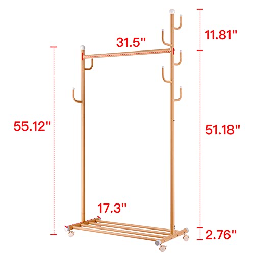 SINGAYE Clothes Rack 2-in-1 Coat Rack Rolling Garment Rack with Bottom ...