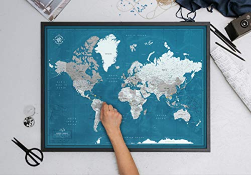 Push Pin Wall Map Framed | Personalized World Map with Pins | Large ...