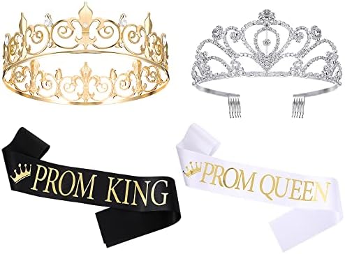 Prom Bridal Crown Shiny Prom Queen and King Satin Sash Crowns King and ...