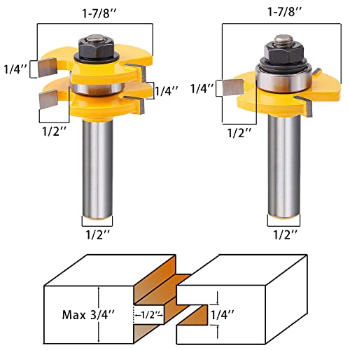Helovmine Tongue and Groove Router Bit Tool Set 3 Teeth Adjustable T ...