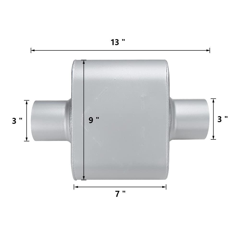 A-KARCK Single Chamber Muffler 3" Center Inlet 3" Center Outlet, 13 ...