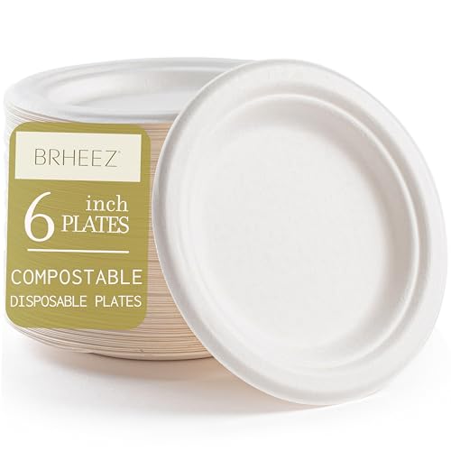 brheez 6 in. Disposable Plates Paper Plates Alternative Compostable ...