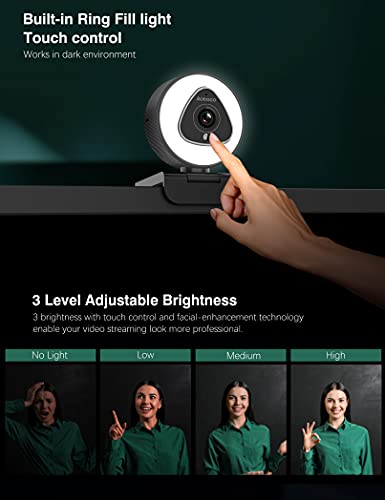 Webcam Streaming 1080P Full HD with Dual Microphone and Ring Light ...