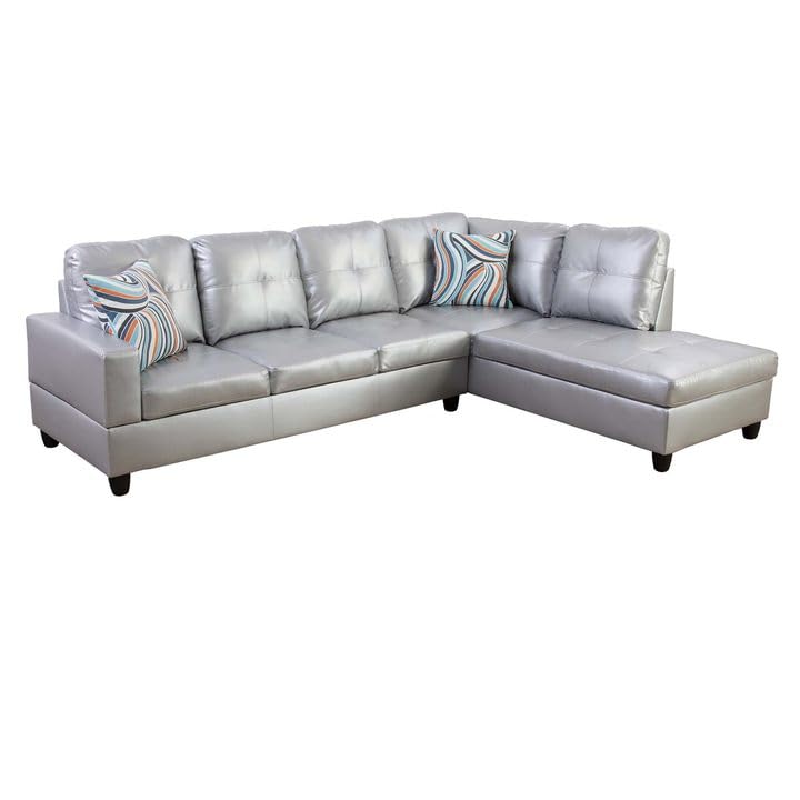 NicBex Oversized L-Shaped Sectional Sofa, Silver White R, Faux Leather ...