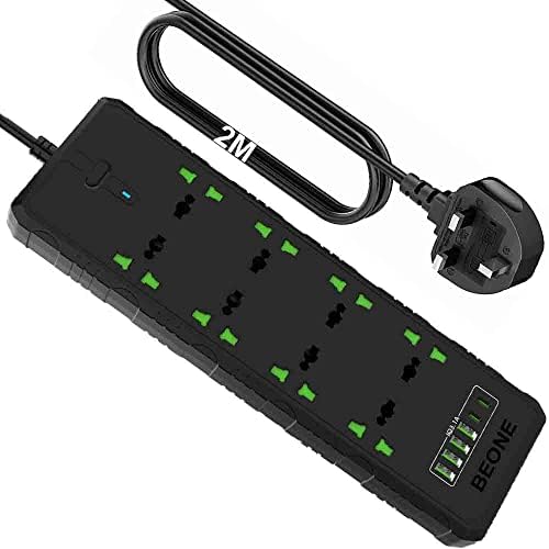 BEONE Universal Extension Lead Cord Power Strip Plug Adapter, 2 Meter 3 ...