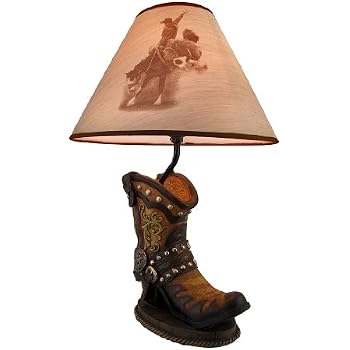 Western Saddle Table Lamp W/ Cowboy Print Shade - - Amazon.com