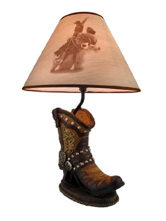 Western Cowboy Boot Table Lamp W/ Bronc Rider Print Shade - - Amazon.com