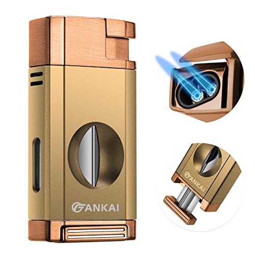 FANKAI Torch Lighter with Cigar V Cutter, Cigar Lighter Double Jet ...