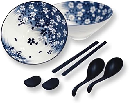 Ceramic Ramen Bowl Set - 8 Piece- Large White 40 oz Japanese Ramen ...