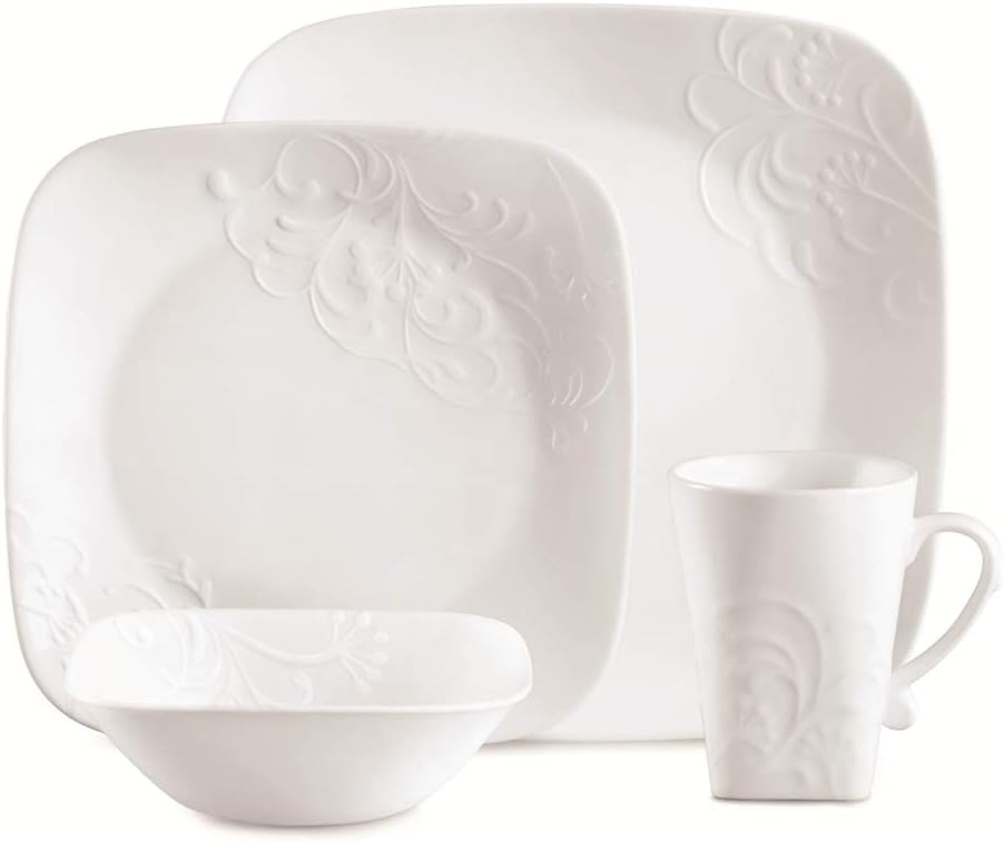 CORELLE Boutique Cherish Embossed Square 16-pc Set: Amazon.ca: Home ...