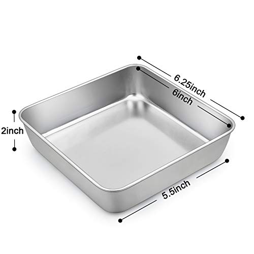 TeamFar 6 Inch Square Cake Pan, Stainless Steel Square Baking Pan for ...