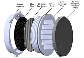 2.5 inch Louvered Vent with Cap, Seal, Bug Screen, Filter - Black ...