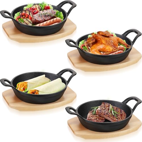 Sliner 4 Sets Mini Cast Iron Skillet Small Cast Iron Plates Skillet ...