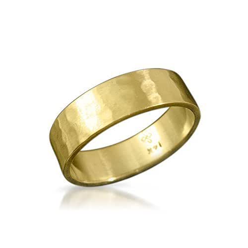 Amazon.com: Wide Solid Gold Classic Flat and Wide Hammered Wedding Band ...