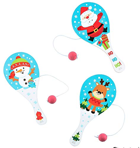 Christmas Holidays Wooden Paddle Ball Game Toys Set for Kids - 6pcs Joy ...