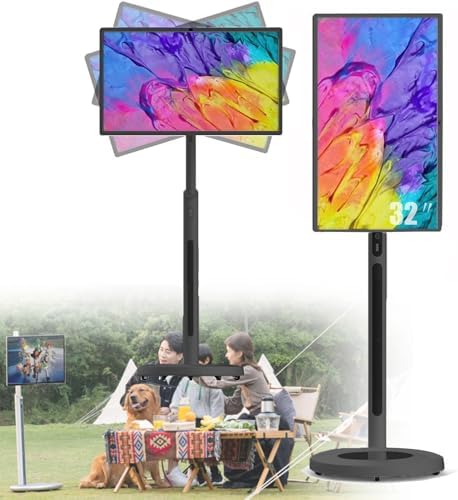 32 Portable TV, Rolling TV on Wheels with Touch Screen, All-in-One ...