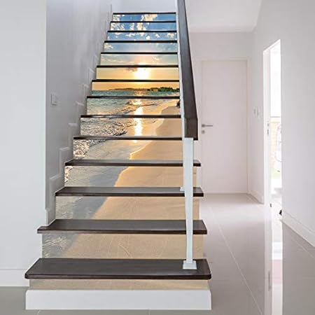 FLFK 13PCS/Set 3D Sunrise Ocean Beach Self-Adhesive Stair Risers ...