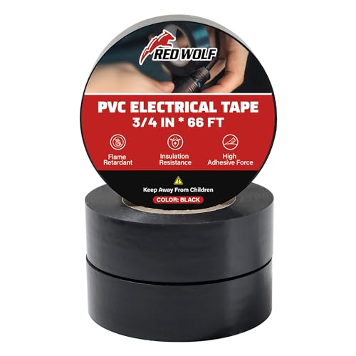 RED WOLF 3 Rolls 3/4" x 66FT Electrical PVC Tape Acrylates Copolymer ...