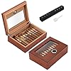 TISFA Cigar Humidor, Glass Top Cigar Box with Hygrometer Humidifier and ...
