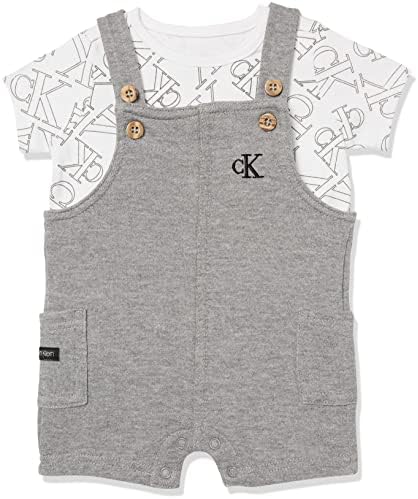 Calvin Klein baby-boys 2 Pieces Shortall Set, Silver Heather Grey, 6/9M ...