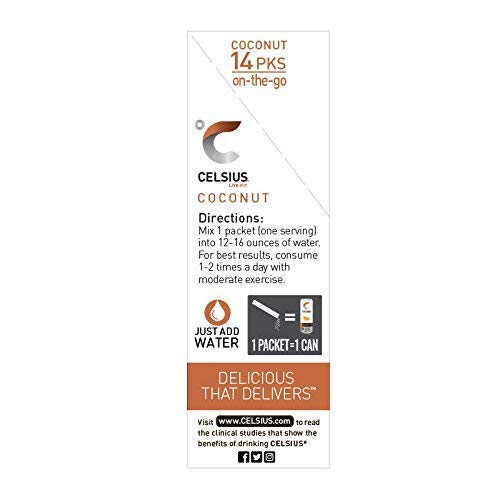 CELSIUS On-the-Go Powder Stick Packs, Zero Sugar,Coconut, 2.5 Oz (14 ...