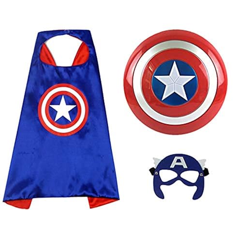 Superhero 12" Shield + Blue Cape Cosplay Set, For Captain America ...