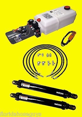 DUAL CYLINDER 7' x 14' Dump Trailer Kit with double acting KTI Pump ...