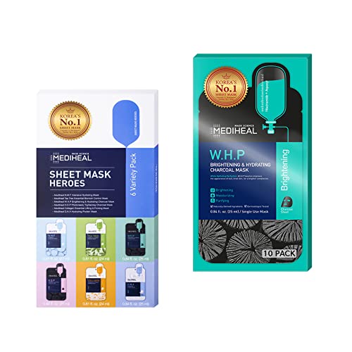 Mediheal Sheet Mask HERO 6 pack (NMF, Tea Tree, Collagen, WHP, DNA, HDP, 6 Variety Pack ...