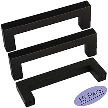 Flat Black Kitchen Cabinet Door Handles 96mm 3-3/4in Hole Centers 15 ...