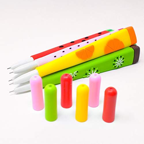 Whimsilly Set of 6 Fruit Shaped Pens & Reusable Mason Jar Pouch, Silky ...