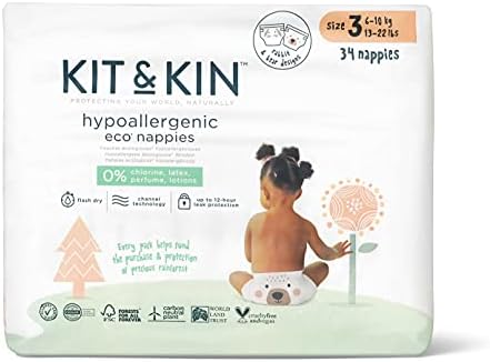 KIT & KIN Baby Diapers Size 3, 6-10 Kg (4-Pack | 136 Counts) Flash Dry ...