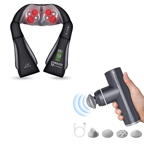 Snailax Cordless Neck Back Massager Mini Massage Gun Bundle | Shiatsu ...