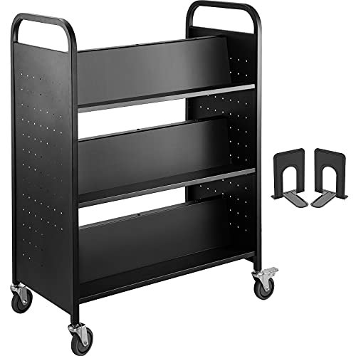 VEVOR Library Cart Book Cart 6-Shelf, Rolling Library Book Cart Double ...