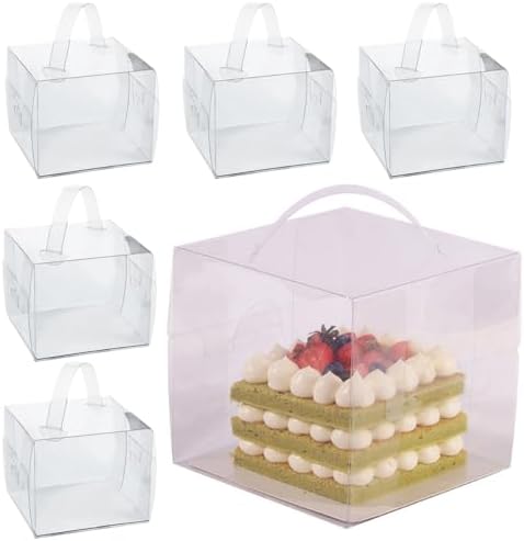 JDLYEVER Clear Cake Boxes, 20-Piece Set of 5-Inch Transparent Plastic Cake Boxes with Base ...