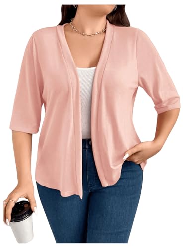 WDIRARA Women's Plus Size Lightweight Open Front Cardigan Casual Half ...