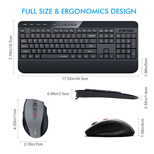 Wireless Keyboard and Mouse Combo, E-YOOSO 2.4G Full-Sized Ergonomic Keyboard Mouse Combo with ...