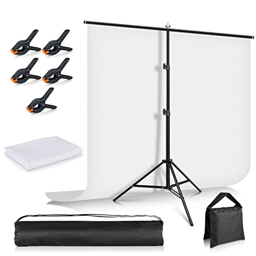 White Screen Backdrop with Stand 5x6.5ft, Foccalli Photography Backdrop ...