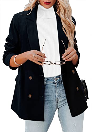CRAZY GRID Womens Double Breasted Blazer Jackets Open Front Business ...