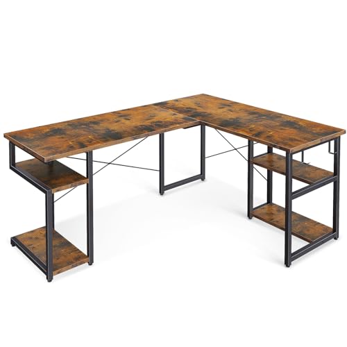 ODK 58" L Shaped Desk Computer Desk with Storage Shelves & PC Stand, Gaming Desk with Monitor ...