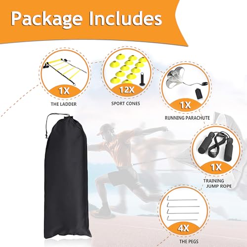CHIWALLO Speed Agility Training Equipment Set, 20ft 12 Rungs Agility Ladder,12 Soccer Cones ...