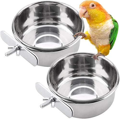 2PCS Parrot Feeding Cups Birds Food Dish Stainless Steel Parrot Feeders ...