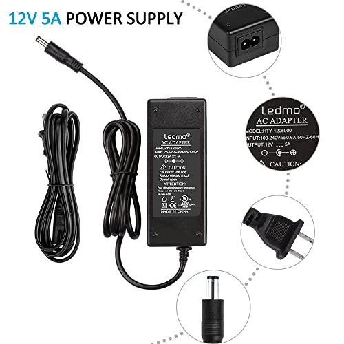LEDMO 12V 5A 60W LED Power Supply Adapter AC 100-240V to DC 12V ...