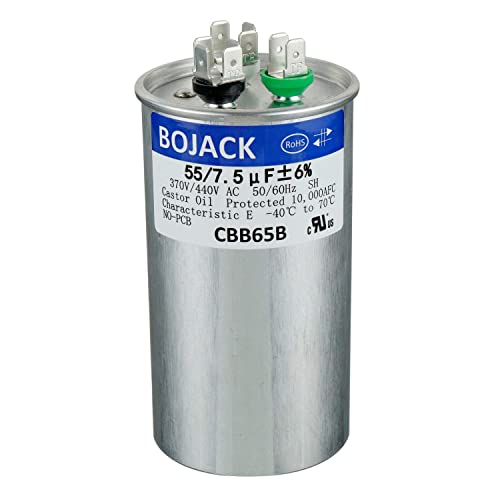 BOJACK 55+7.5 uF 55/7.5 MFD ±6% 370/440 V AC CBB65 Dual Run Circular Start Capacitor for AC ...