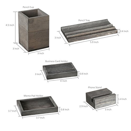 MyGift Vintage Gray Wood 5 Piece Office Supplies Desk Organizer Set ...