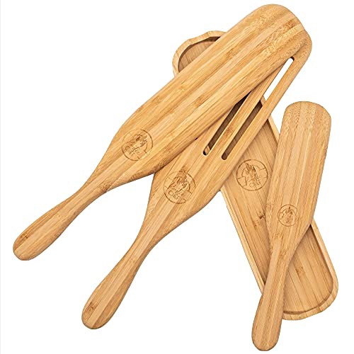 Rustic Chef's Bamboo spurtles set of 3 Pieces with spurtle holder - 13 ...
