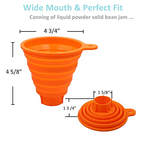 2 Pack Large Silicone Collapsible Funnel for Canning, Wide Mouth Funnels for Kitchen Use Mason ...