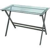 Large Clear Bent Glass Curved Modern Office Desk - W:110cm x D:70cm x H ...